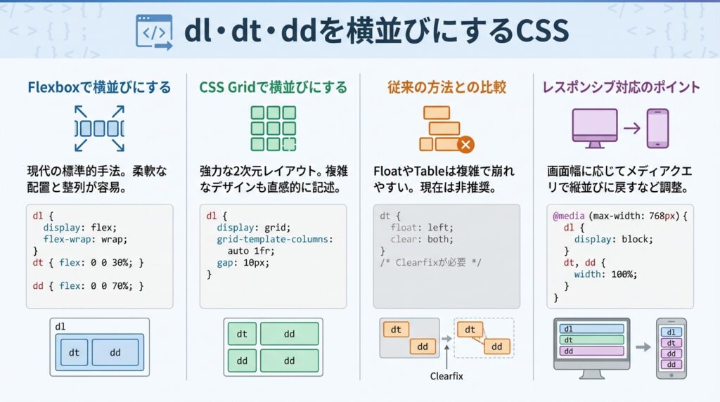【dl・dt・dd】HTMLの説明リスト（定義リスト）の使い方と横並びCSSを初心者向けに解説 - バクヤスAI 記事代行